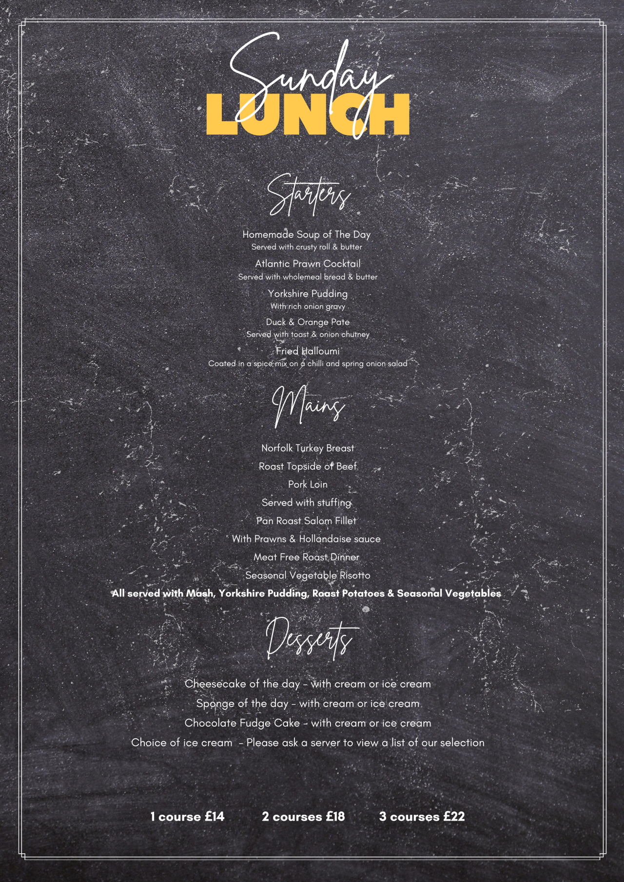 Food Menu - The Crown and Cushion - Burncross