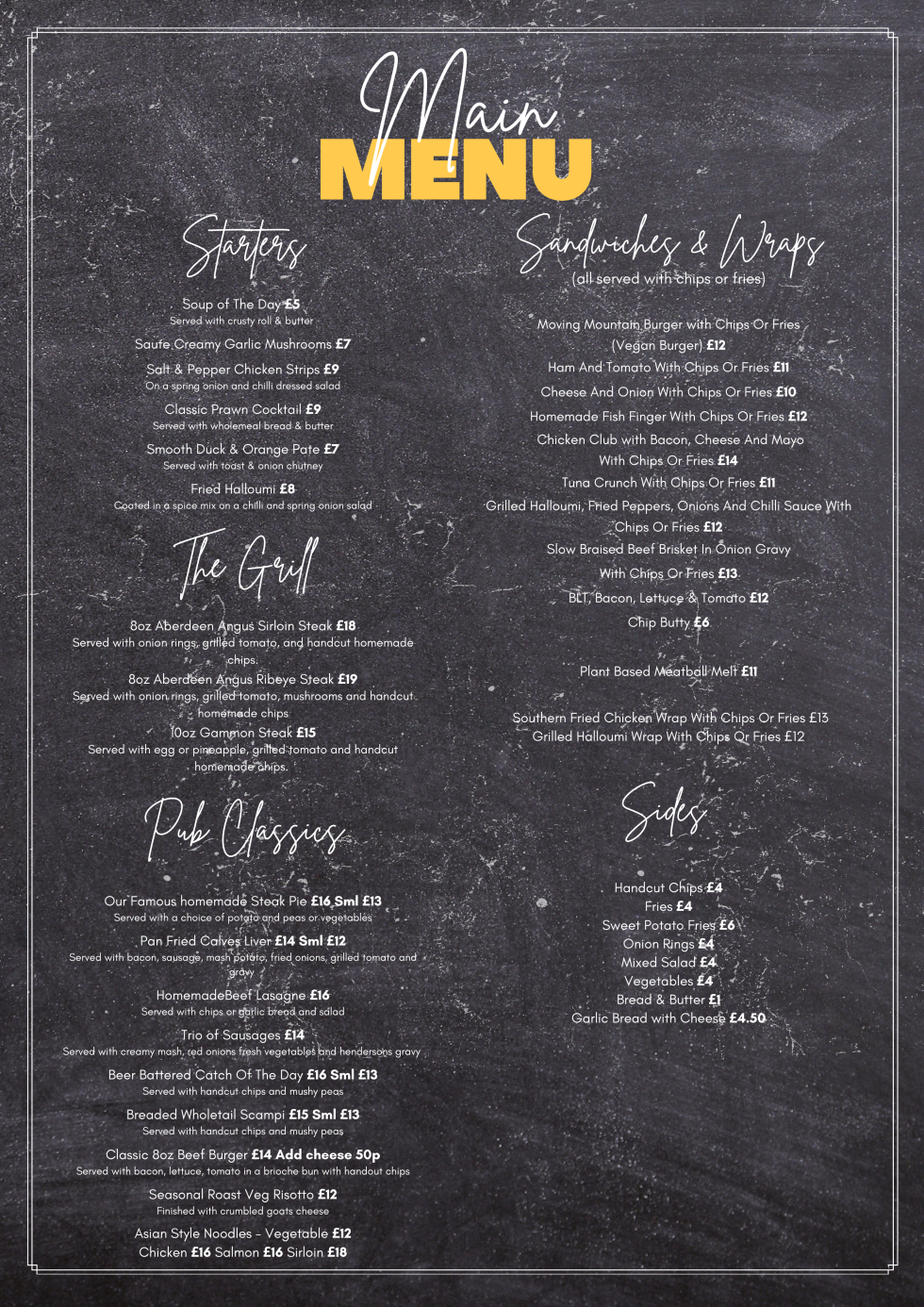 Food Menu - The Crown and Cushion - Burncross